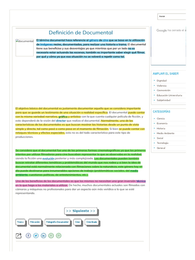 Definición de Documental Concepto en Definición ABC | PDF | Documental