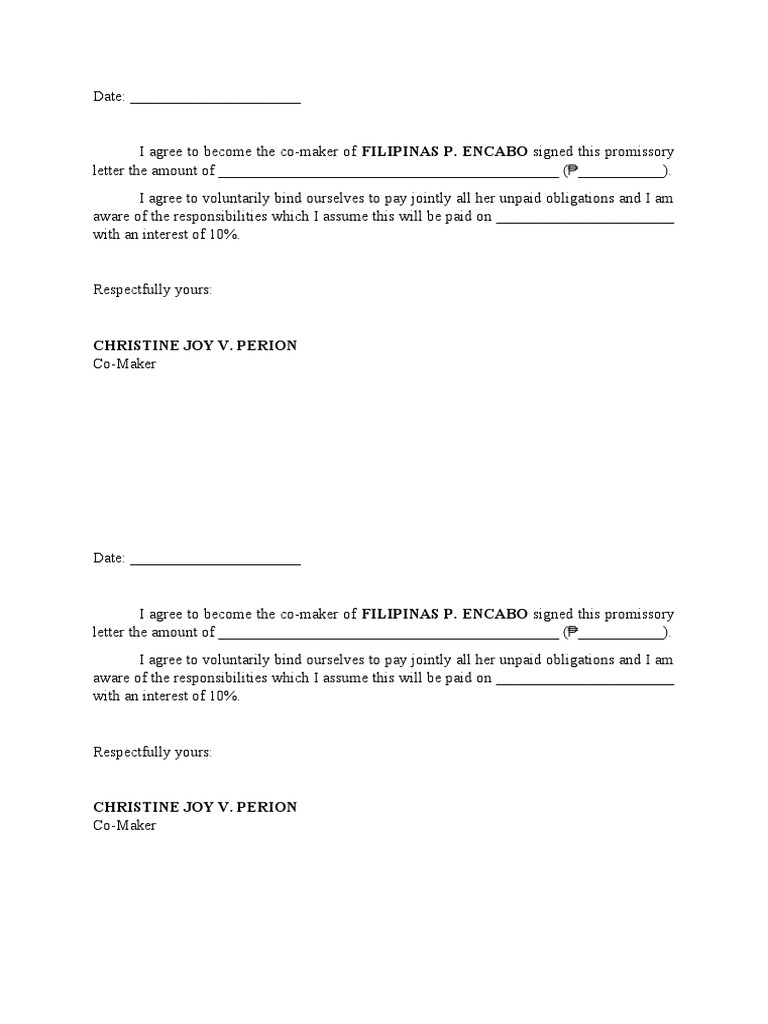 Co-Maker Agreement for Promissory Note | PDF