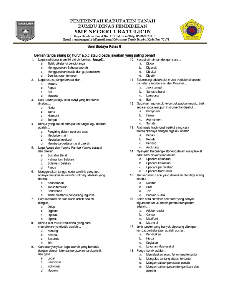 Soal PAT SENBUD 8A-8I | PDF