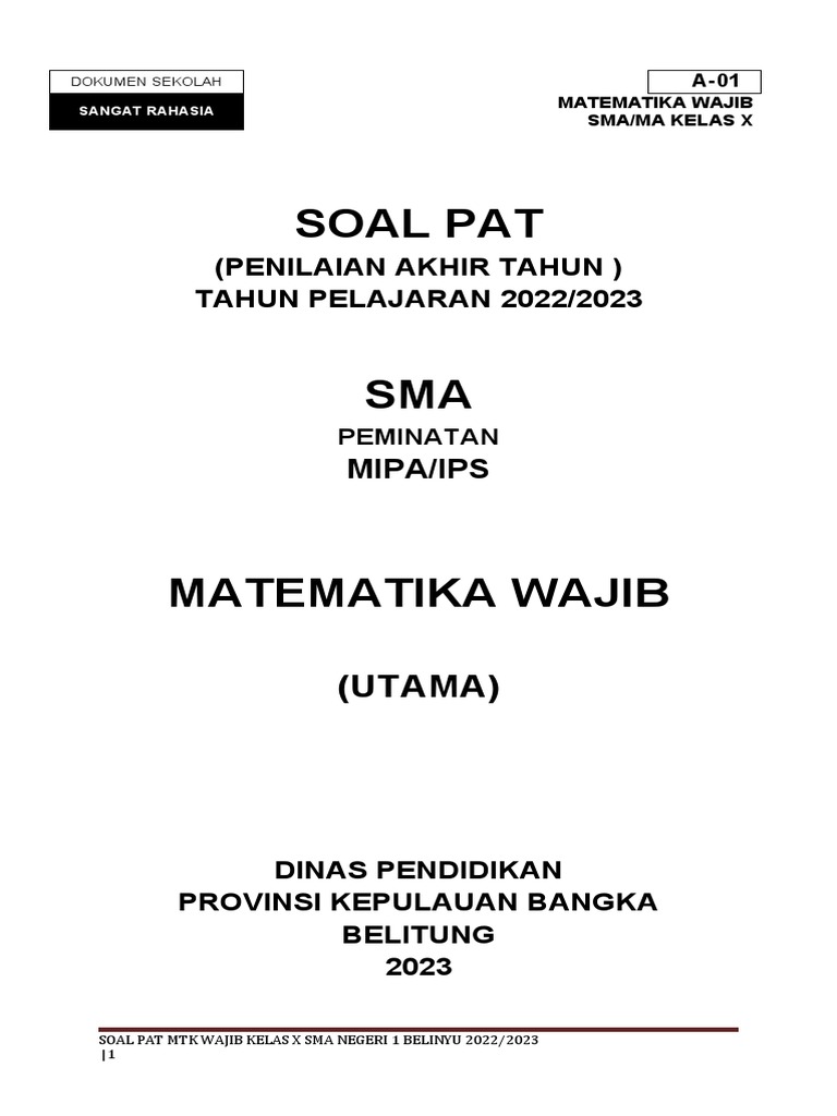 Format Lay Out Soal Pat 2023 | PDF