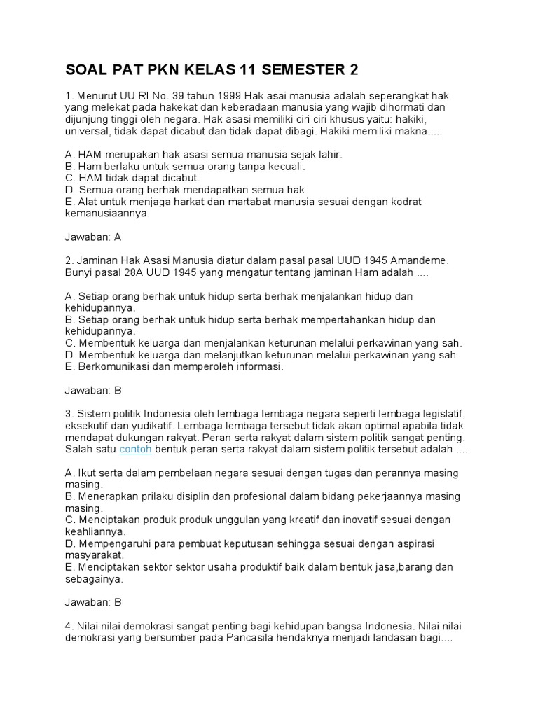 Soal Pat PKN Kelas 11 Semester 2 | PDF | Politik | Ilmu Sosial