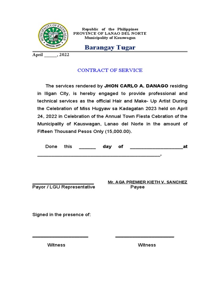 Contract of Service. Miss Hugyaw | PDF | Payments | Services (Economics)
