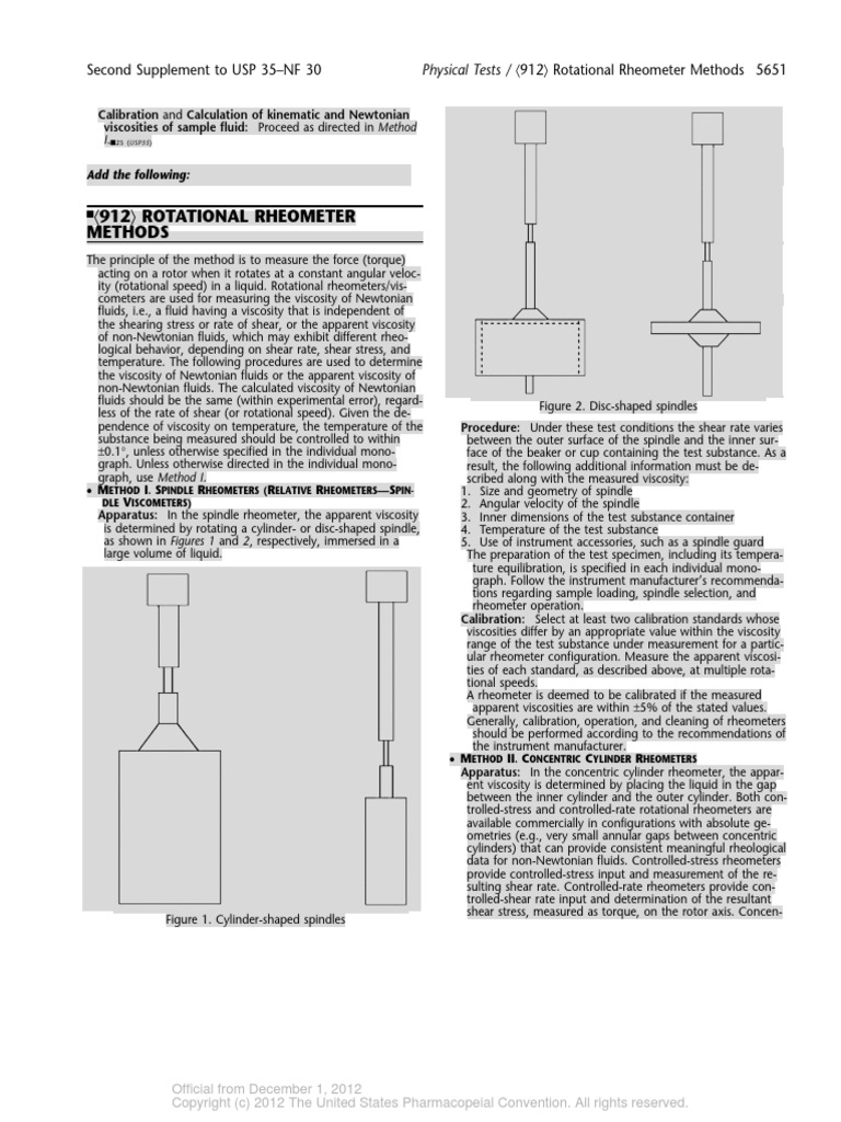 912 Rotational Rheometer Methods - USP | PDF | Viscosity | Shear Stress