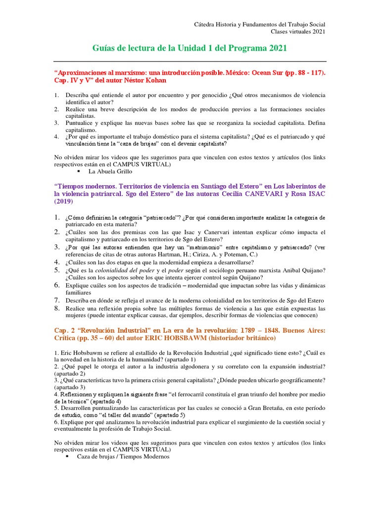 Guía de Lecturas Unidad 1 Completa | PDF | Capitalismo | Revolución industrial