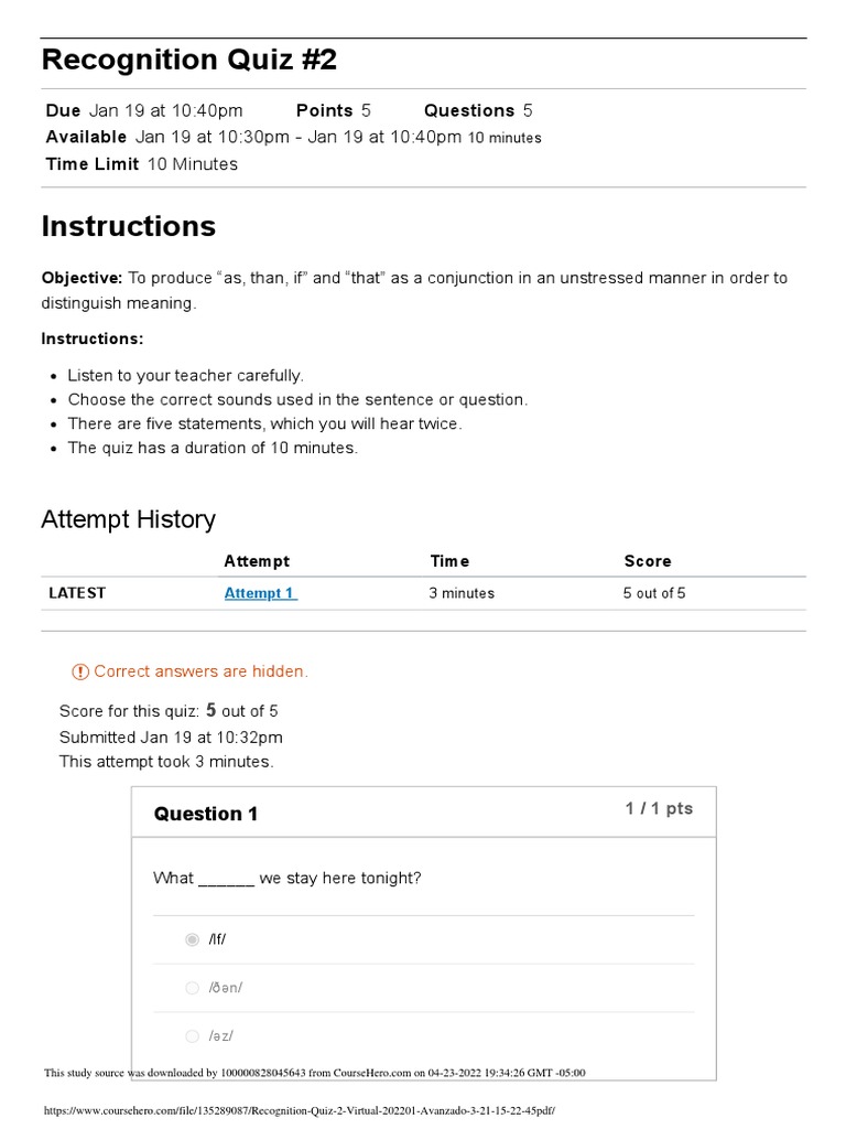 Recognition Quiz #2: Advanced Level 3 | PDF
