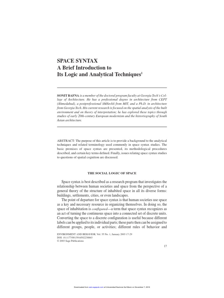 Space Syntax - A Brief Introduction To Its Logic and Analytical Techniques | PDF | Space | Theory