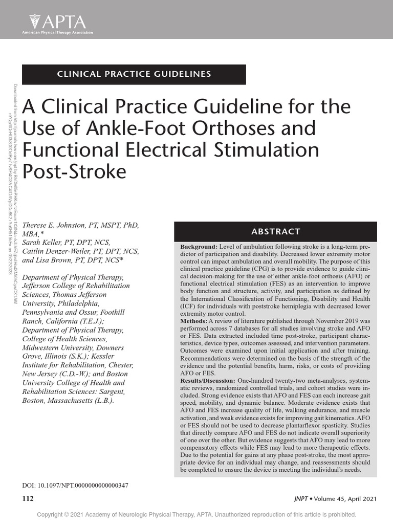 A Clinical Practice Guideline For The Use of Ankle-Foot Orthoses and ...