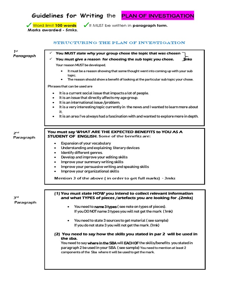 Guidelines For Writing The PLAN of INVESTIGATION | PDF | Reason ...