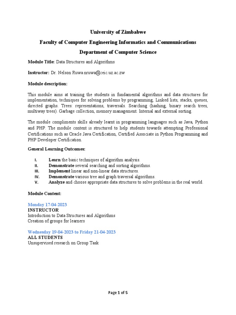 Module Outline Data Structures and Algorithms | PDF | Computational ... Module Outline Data Structures and Algorithms | PDF | Computational ...