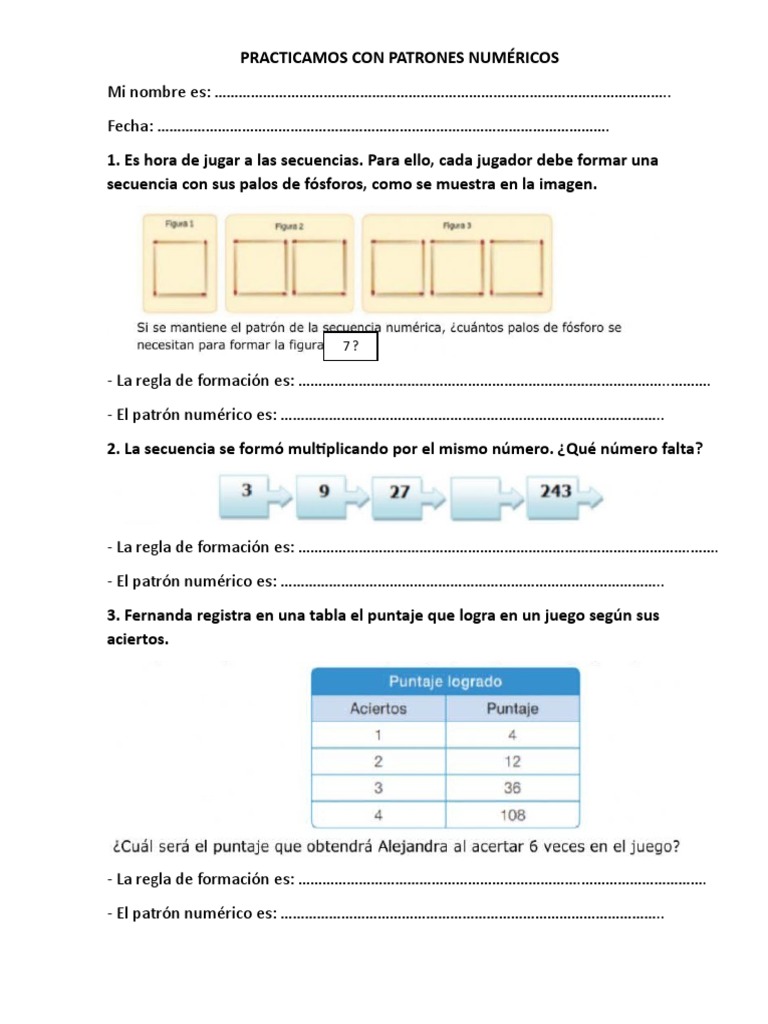 Practicamos Con Patrones Numéricos | PDF | Juegos y actividades