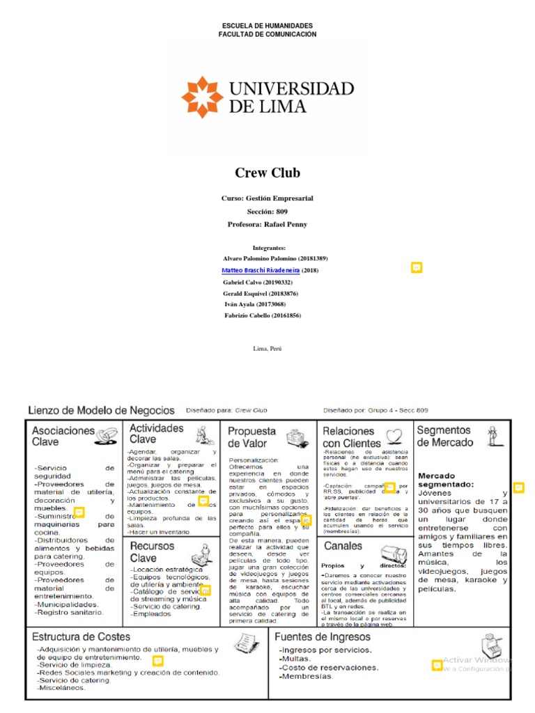 Grupo 4 - Canvas Crew Club | PDF | Crecimiento personal y profesional