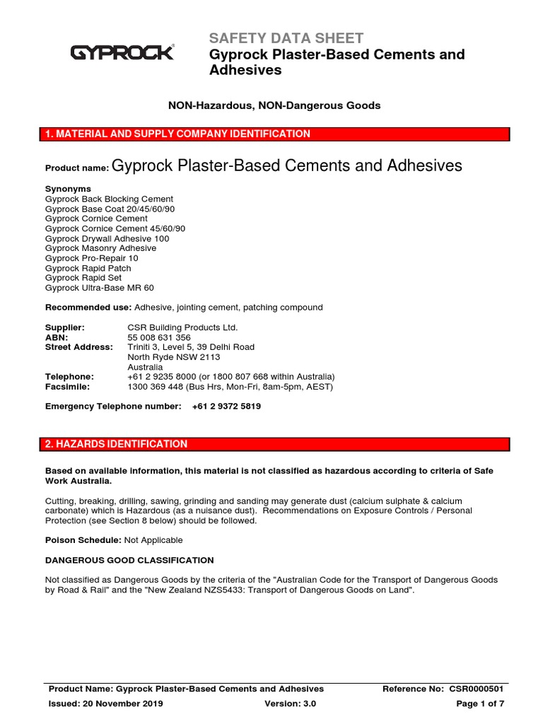 CSR - Base Coat and Adhesive - SDS - 20.11.2019 | PDF | Dangerous Goods ...