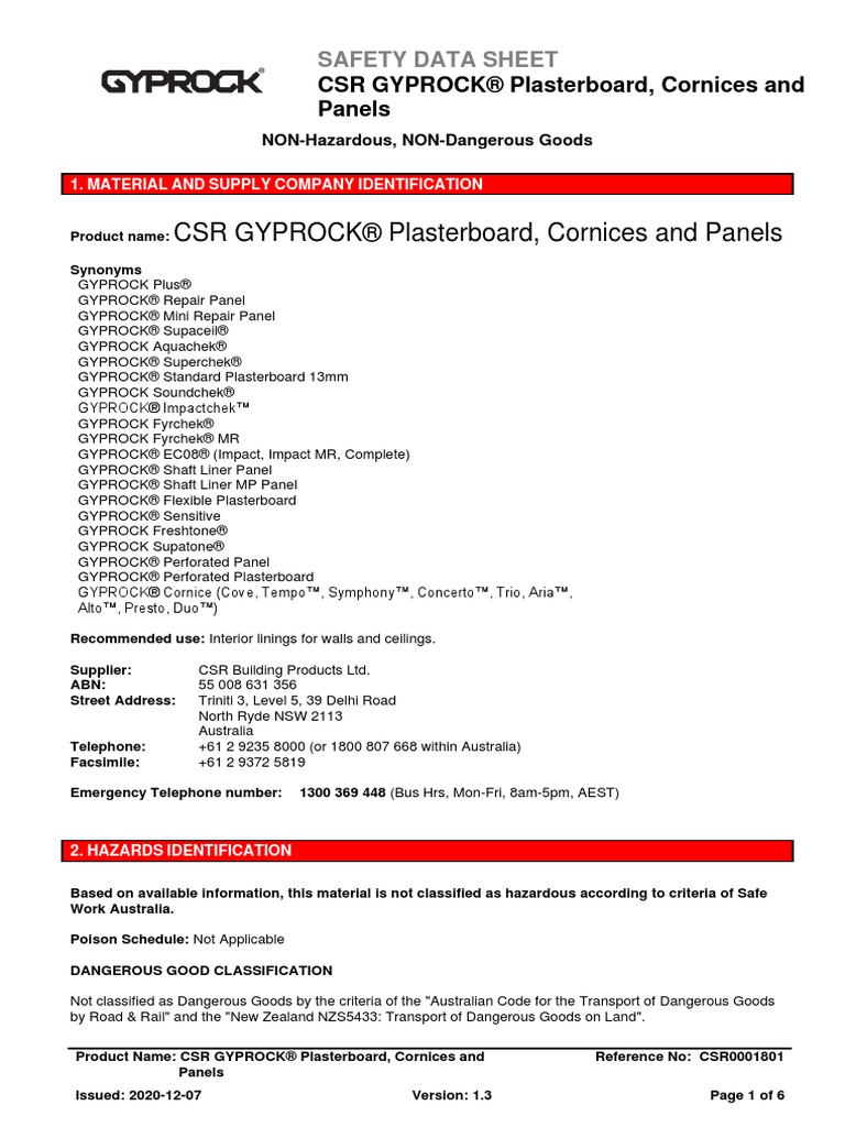 CSR Gyprock Plasterboard - Cornices - Ceiling Tiles SDS - 7.12.2020 ...