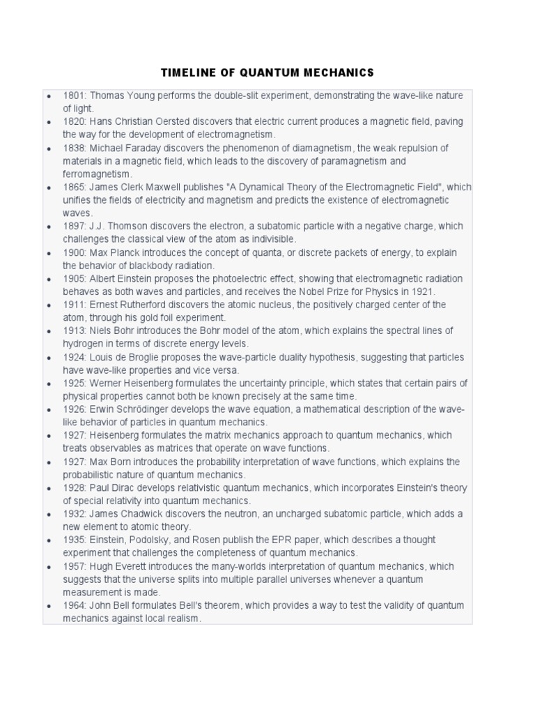 Timeline of Quantum Mechanics Mancia | Download Free PDF | Quantum ...