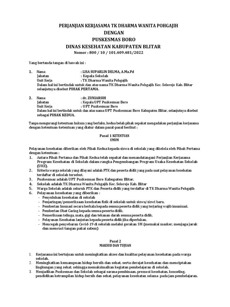 MOU Dengan Puskesmas PTM &TK | PDF