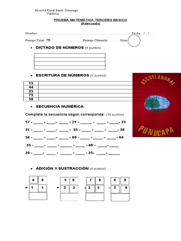 PRUEBA MATEMATICAS 3° Adaptada | PDF