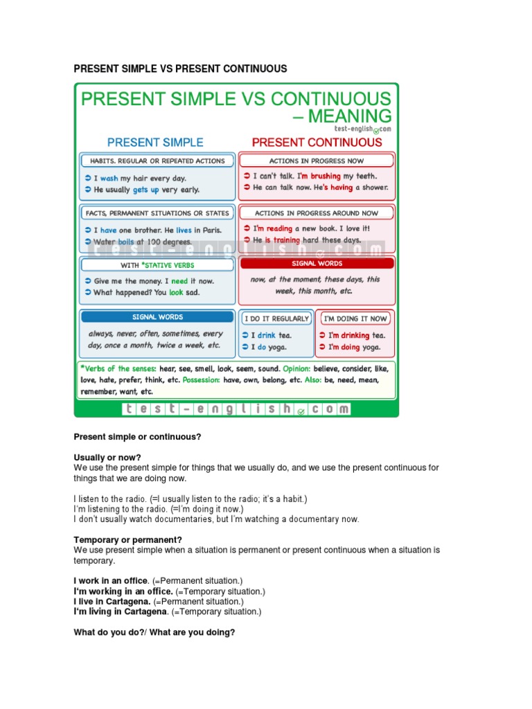 Present Simple vs Continuous Explained | PDF | Self-Improvement