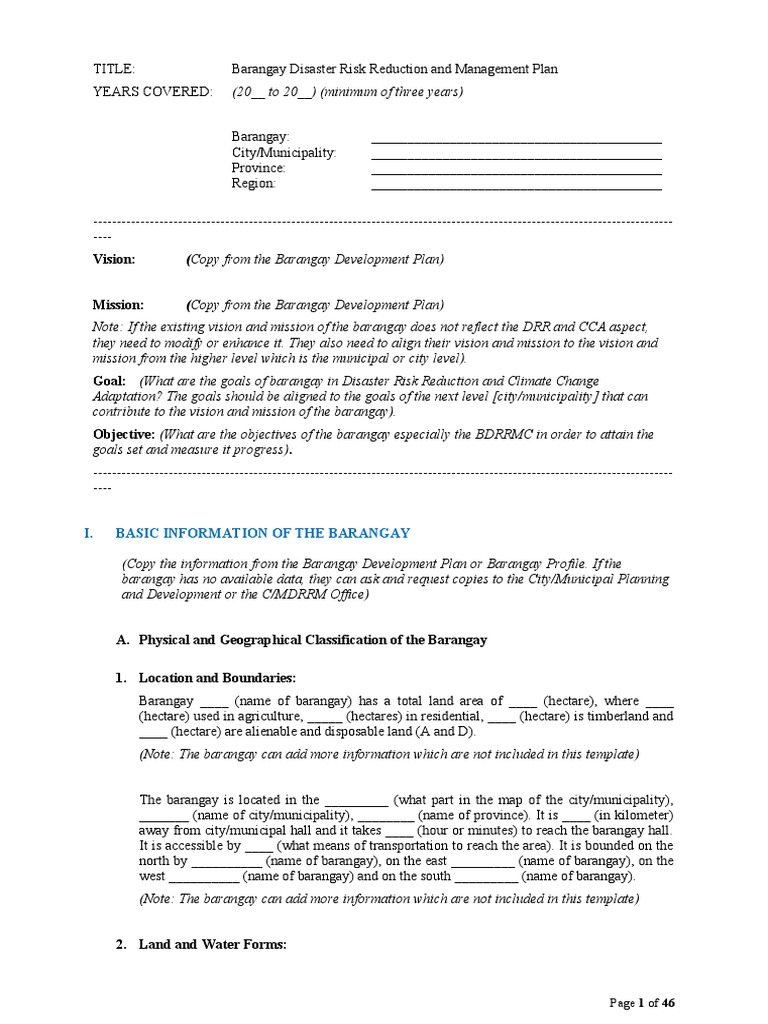 Barangay Disaster Risk Management Plan | PDF | Emergency Evacuation ...