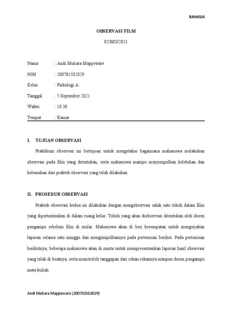 Tugas Observasi Film Andi Mutiara Mappeware 200701502029 | PDF