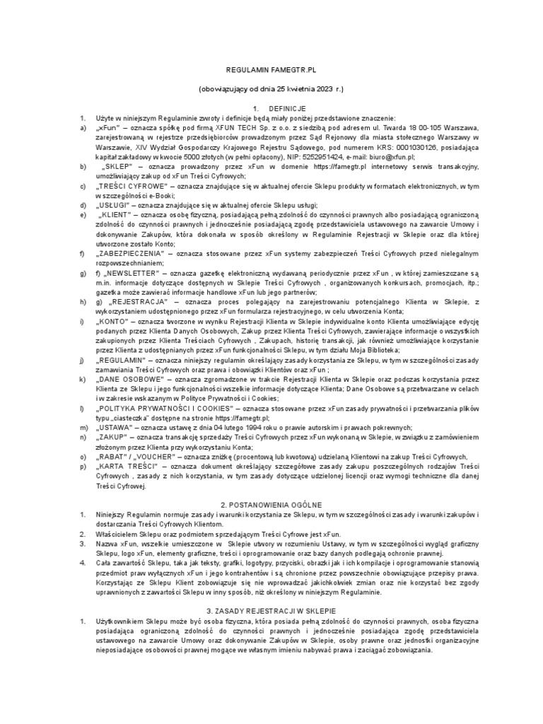 Regulamin FAME 2 | PDF