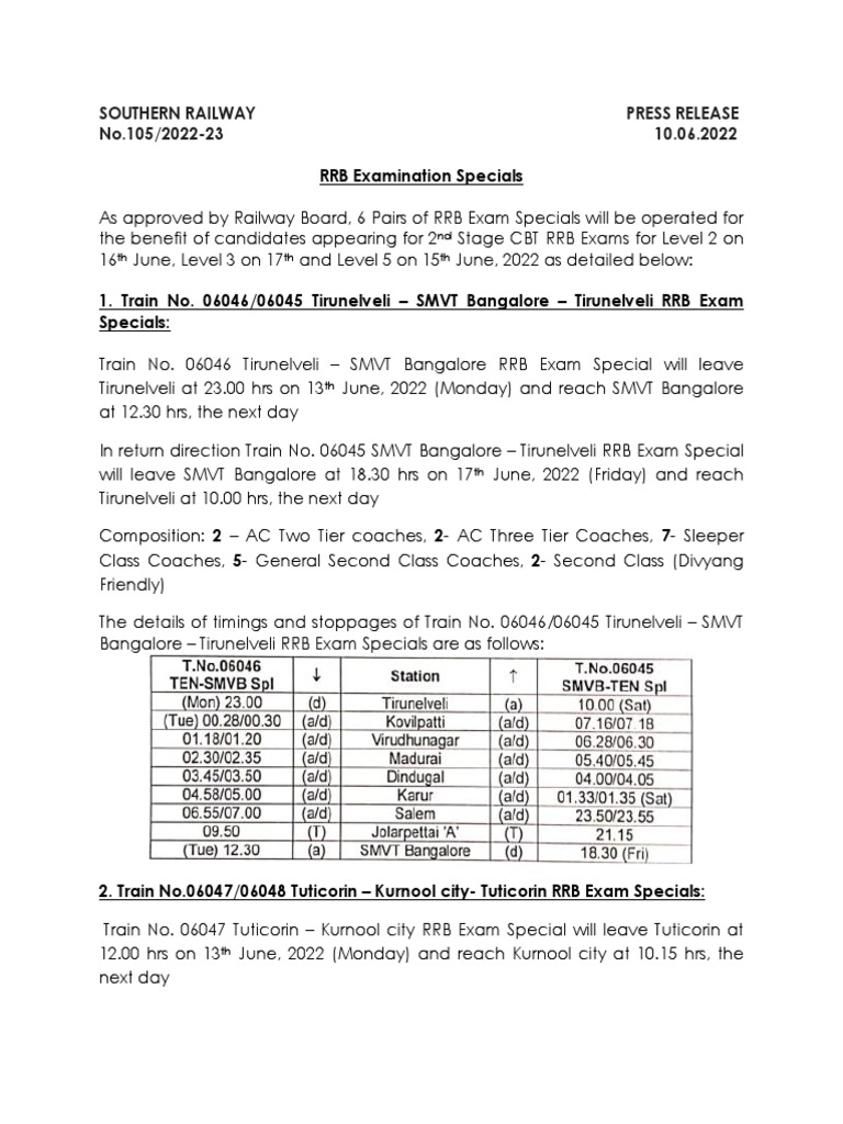 RRB Examination Specials 1 | PDF | Rail Transport