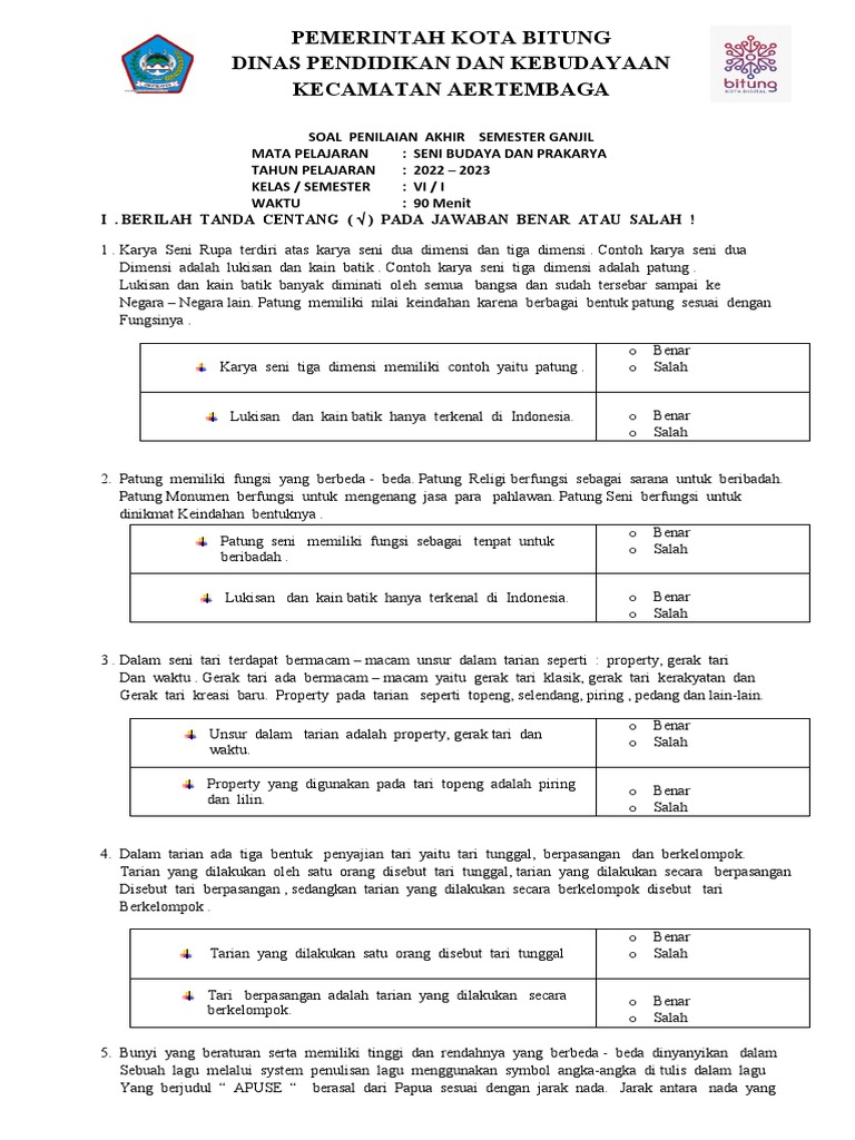 Soal SBDP KLS 6 | PDF | Seni