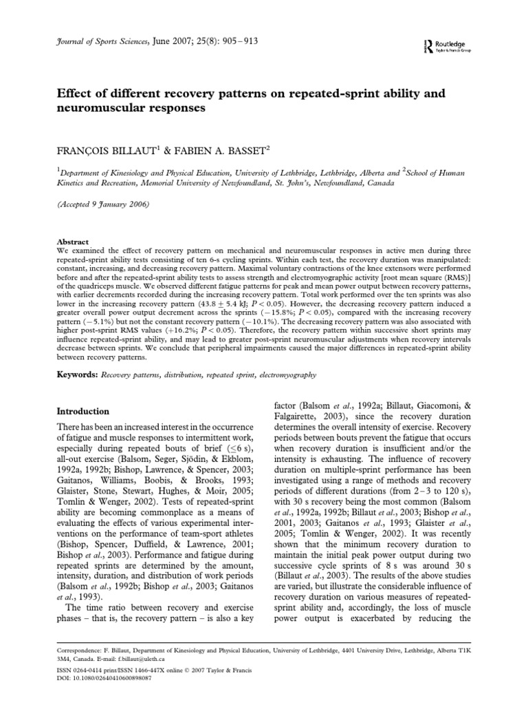 Effect of Different Recovery Patterns On Repeated-Sprint Ability and ...