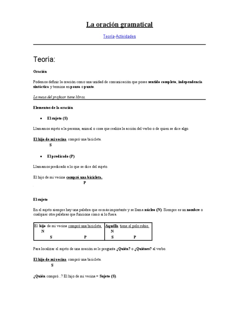 Elementos y Estructura de la Oración | PDF | Asunto (gramática ...