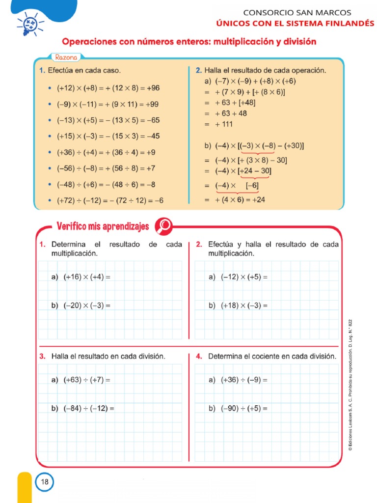 Operaciones Con Numeros Enteros | PDF | Multiplicación | Matemáticas