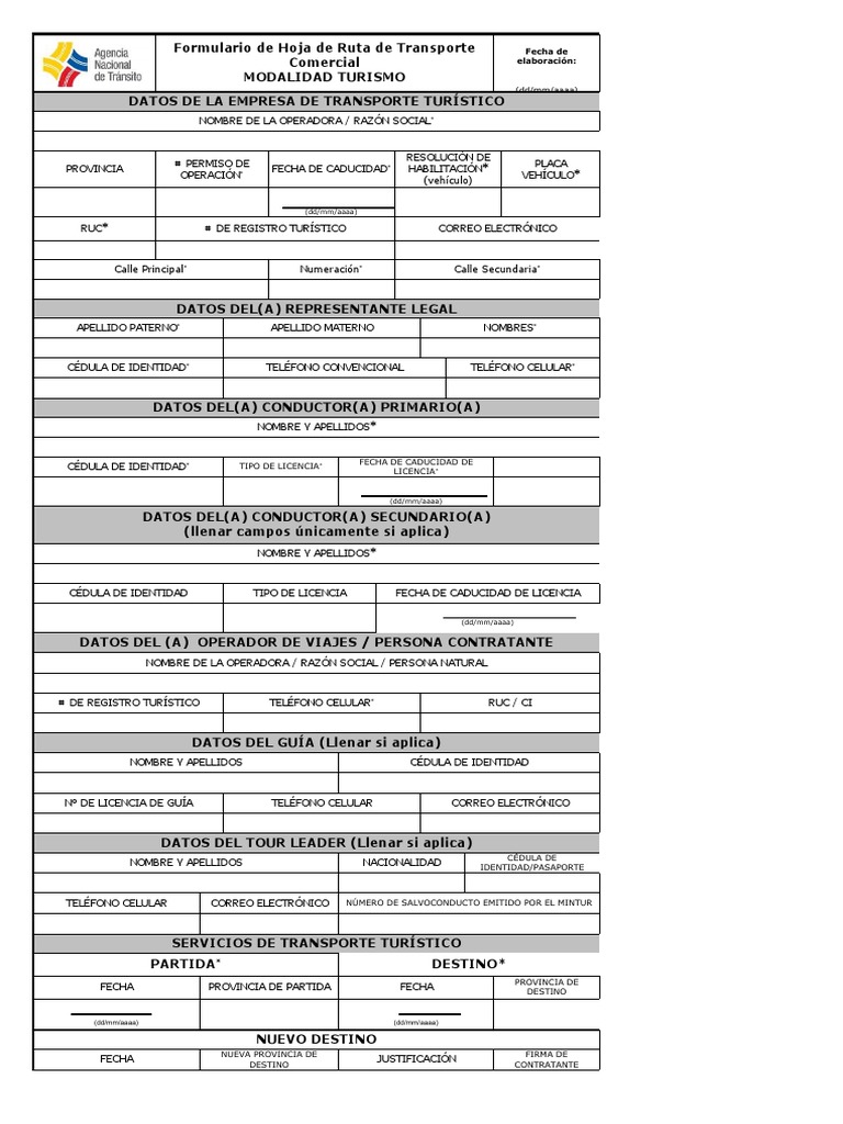 Hoja de Ruta Transporte Comercial Modalidad Turismo | PDF | Turismo | Transporte