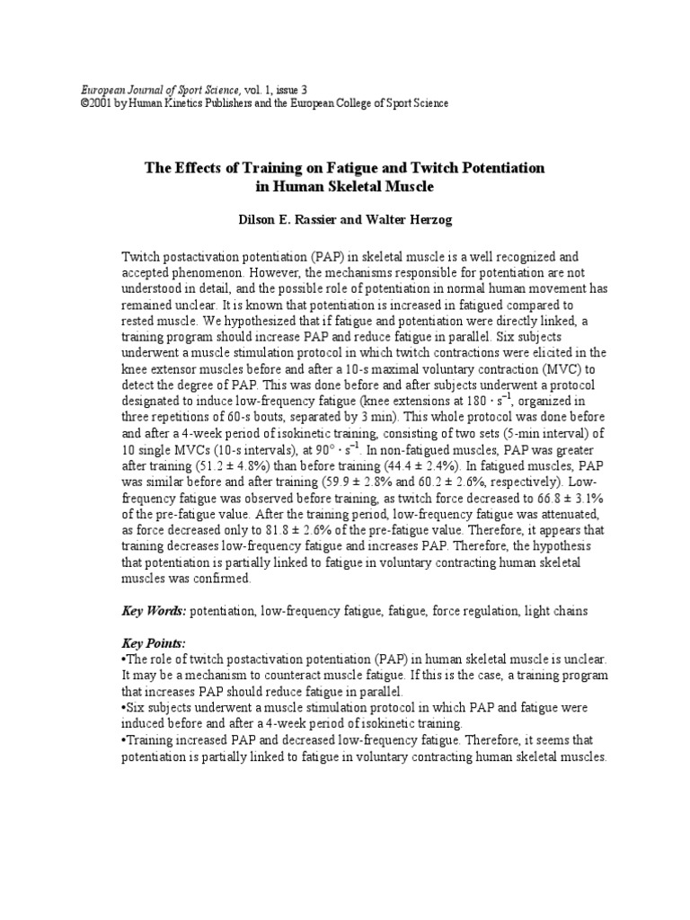 The Effects of Training On Fatigue and Twitch Potentiation in Human ...