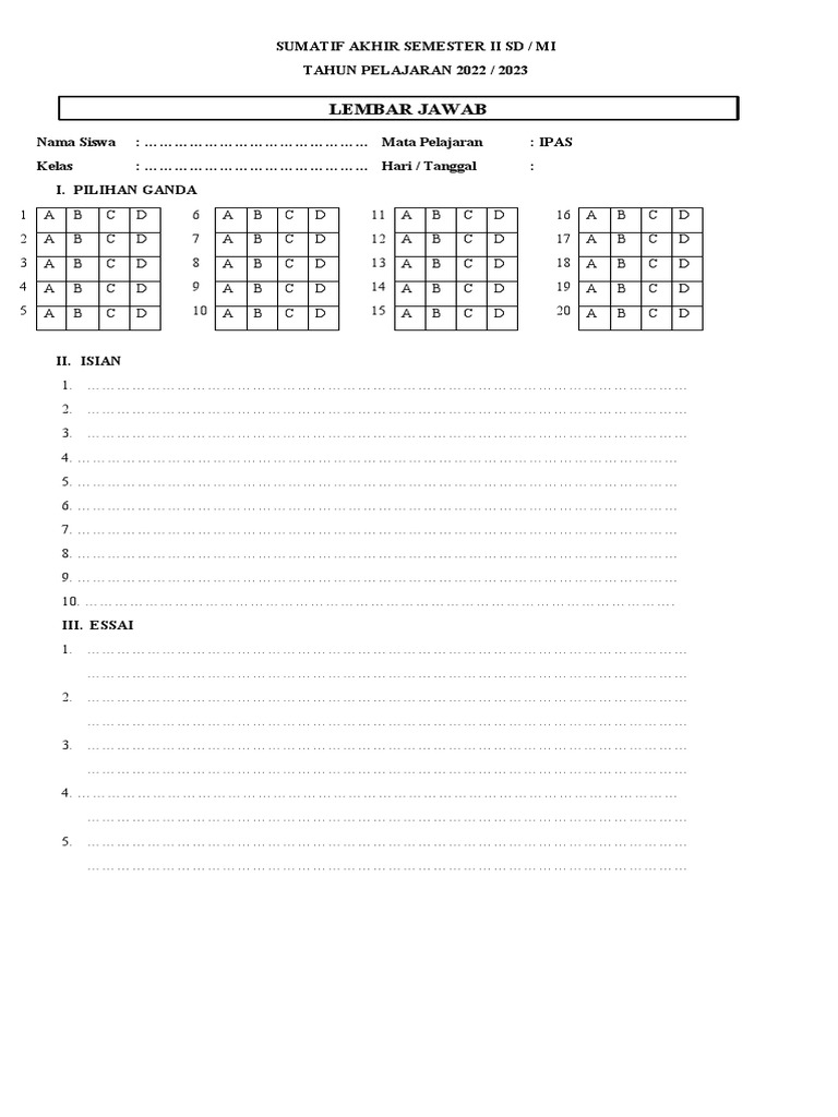 Lembar Jawaban Ipas | PDF