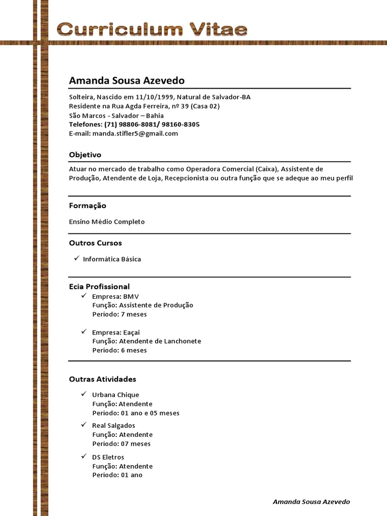 Currículo de Amanda Sousa Azevedo | PDF | Carreira e Crescimento | Negócios