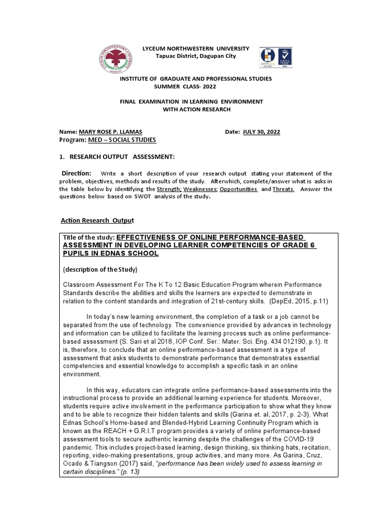 Igps Lewar Final Exam | PDF | Learning | Critical Thinking