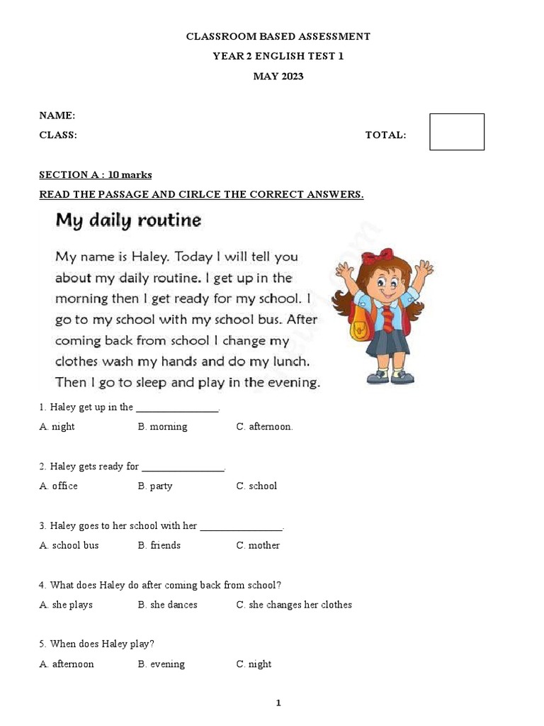 Year 2 English Test 1 MAY 2023 | PDF