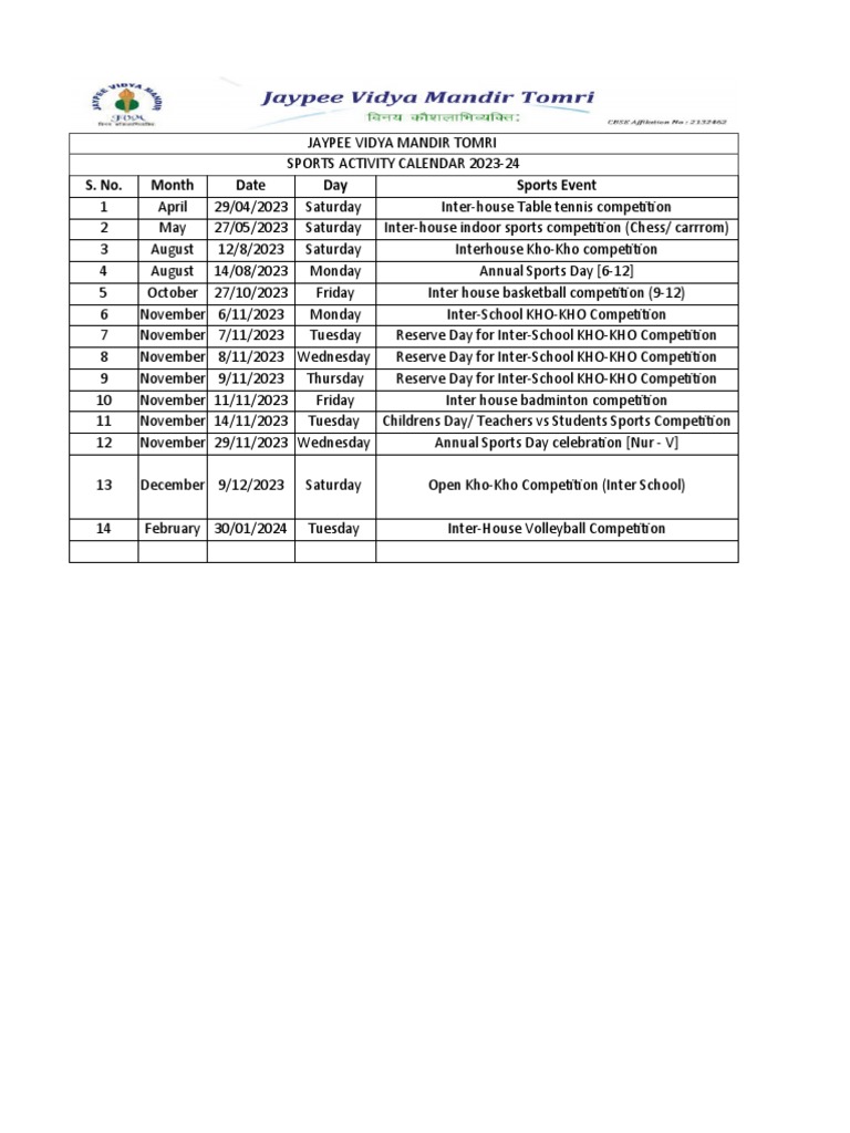 Sports Calendar | PDF | Sports & Recreation