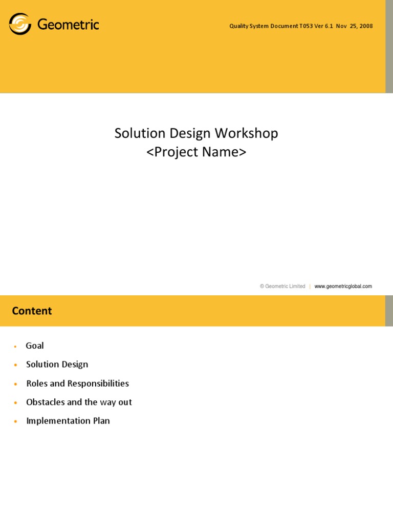 Solution Design Workshop : Quality System Document T053 Ver 6.1 Nov 25 ...