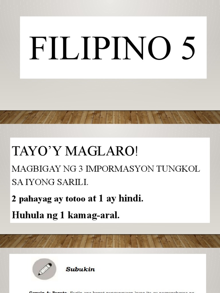 Filipino 5 Katotohanan at Opinyon | PDF