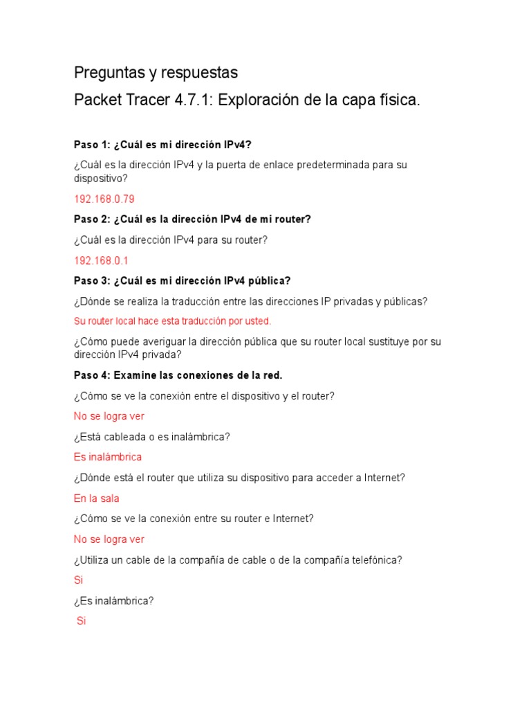 Preguntas y Respuestas 4.7.1 | PDF | Enrutador (Computación) | Dirección IP