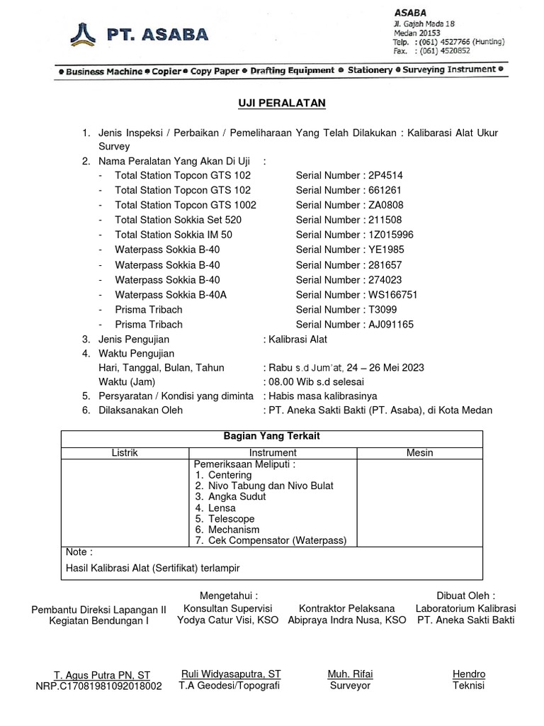 Form Uji Peralatan Survey | PDF