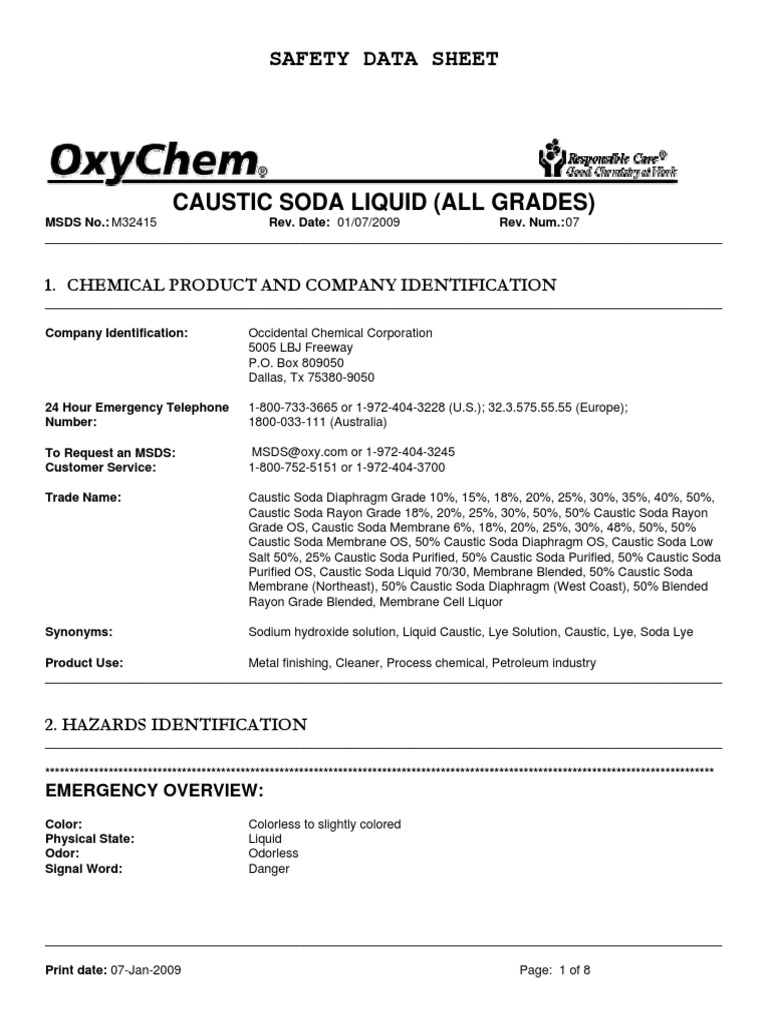 MSDS - Caustic Soda 50% - Eng | PDF | Sodium Hydroxide | Water
