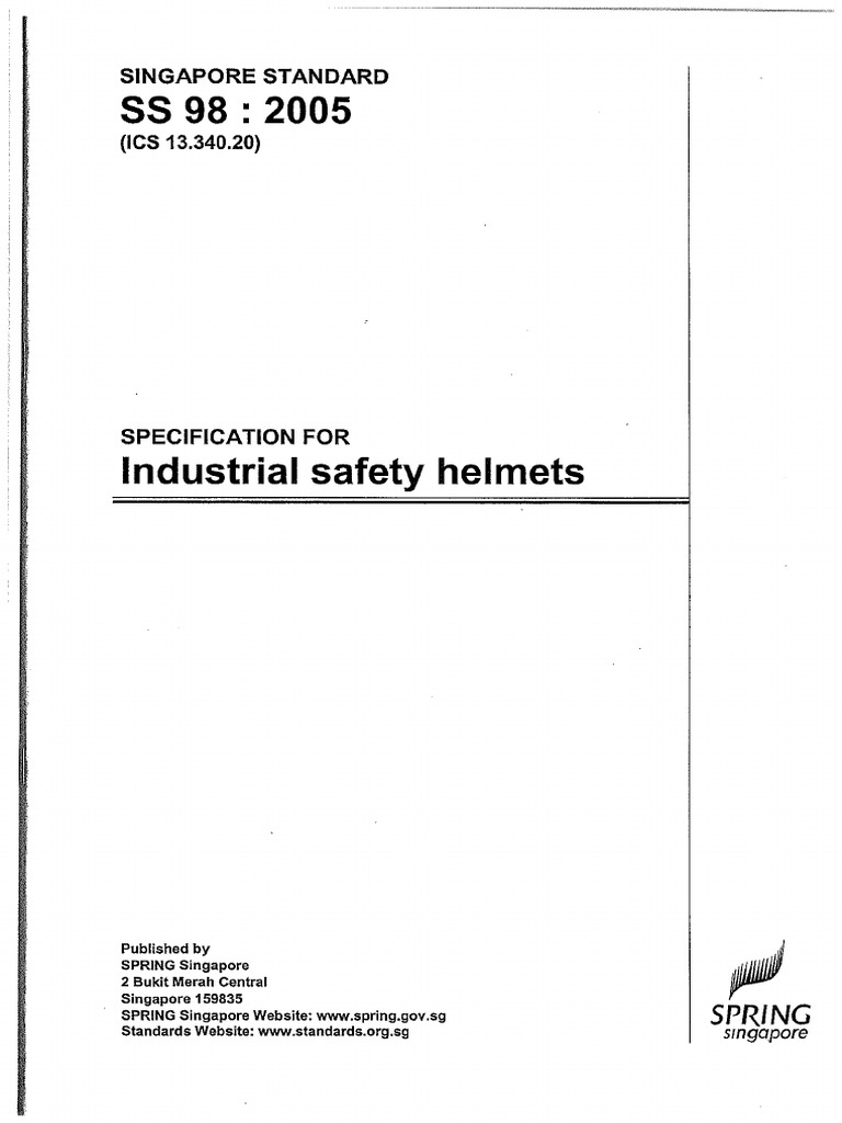 SS 98 2005 (Specifications For Industrial Safety Helmets) | PDF