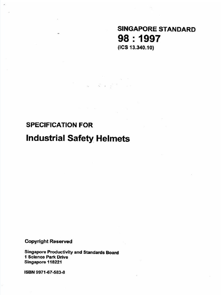 SS 98 Specification For Industrial Safety Helmets | PDF