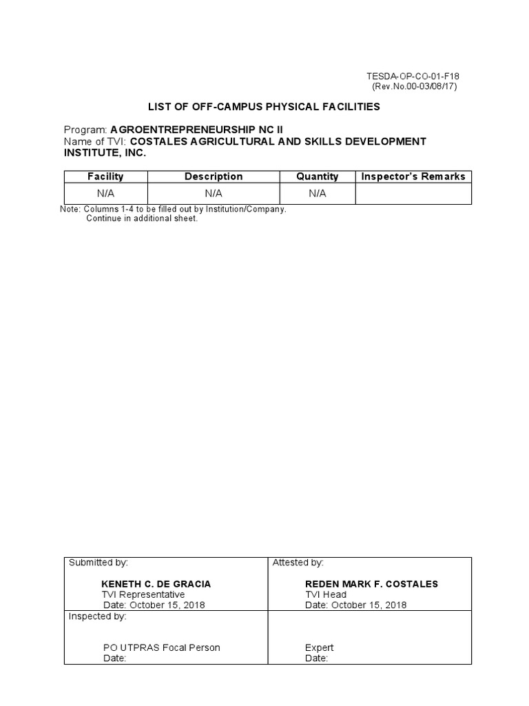 TESDA OP CO 01 F18 Change Name and Header | PDF