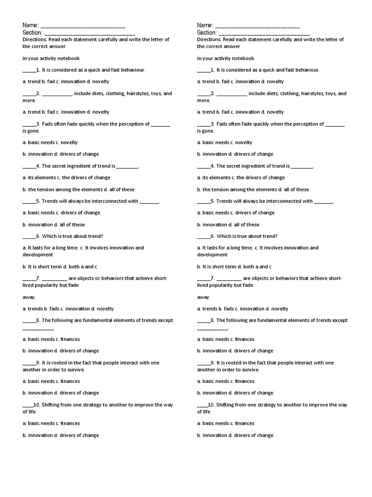 Trends Quiz 1-2 | PDF