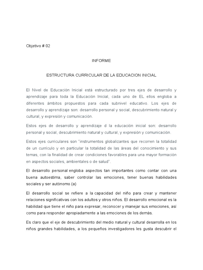Informe Estructura Curricular de La Educacion Inicial | PDF | Educación de la primera infancia ...