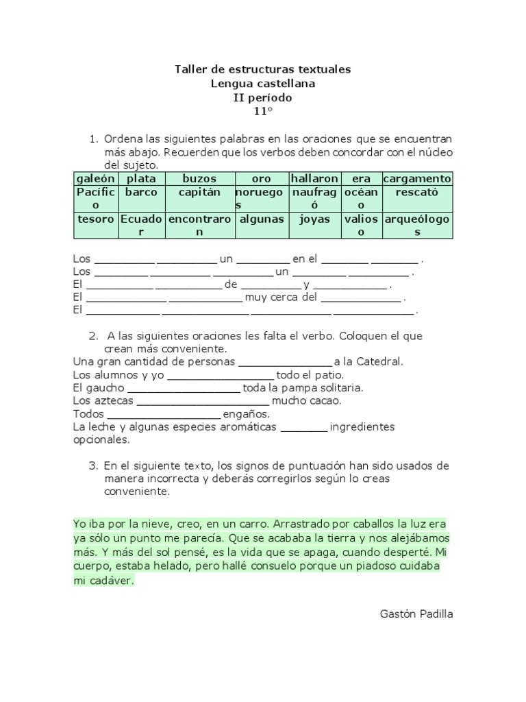 Taller de Estructuras Textuales - 11° | PDF