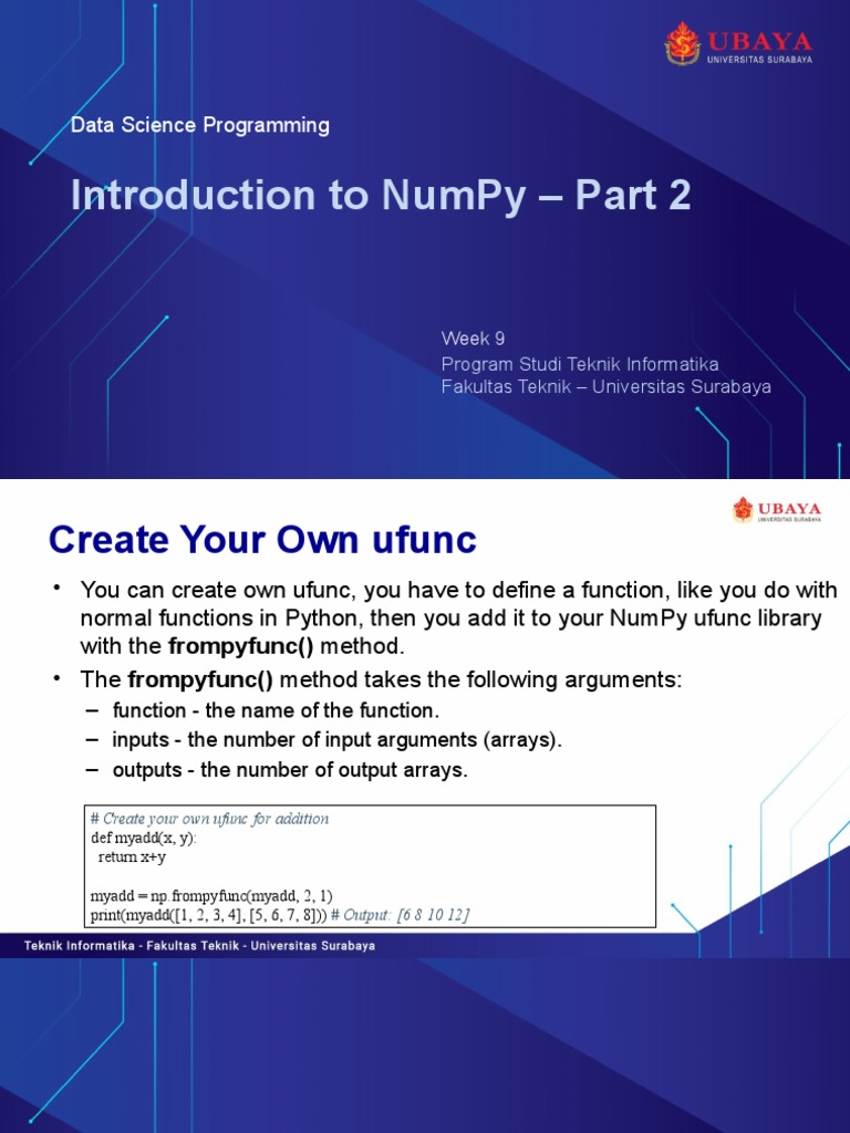 Week 9 - Introduction To Numpy - Part 2 | PDF | Computer Science | Mathematical Logic