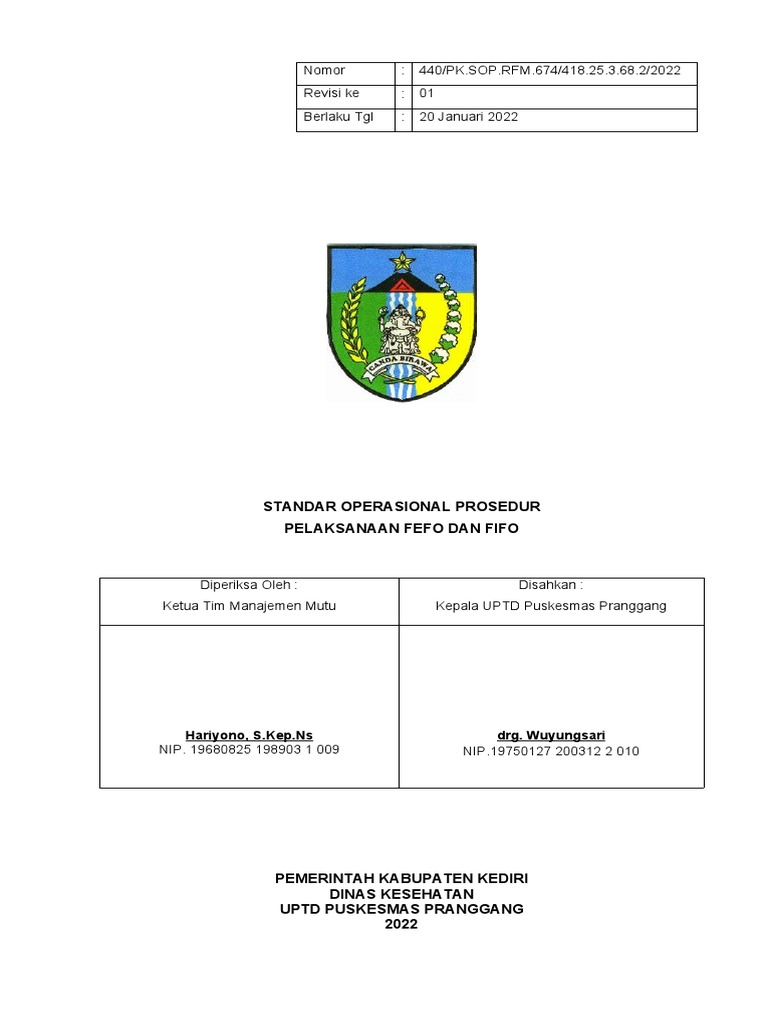 SOP Pelaksanaan FEFO Dan FIFO 22 | PDF