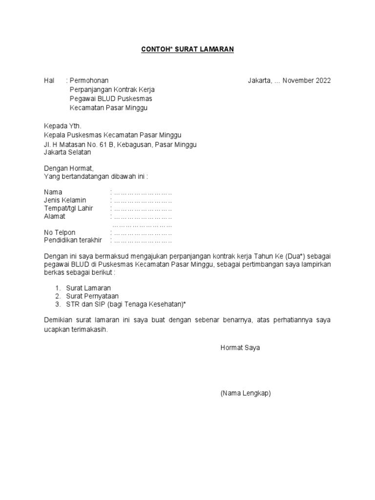 Contoh Surat Lamaran BLUD Puskesmas | PDF